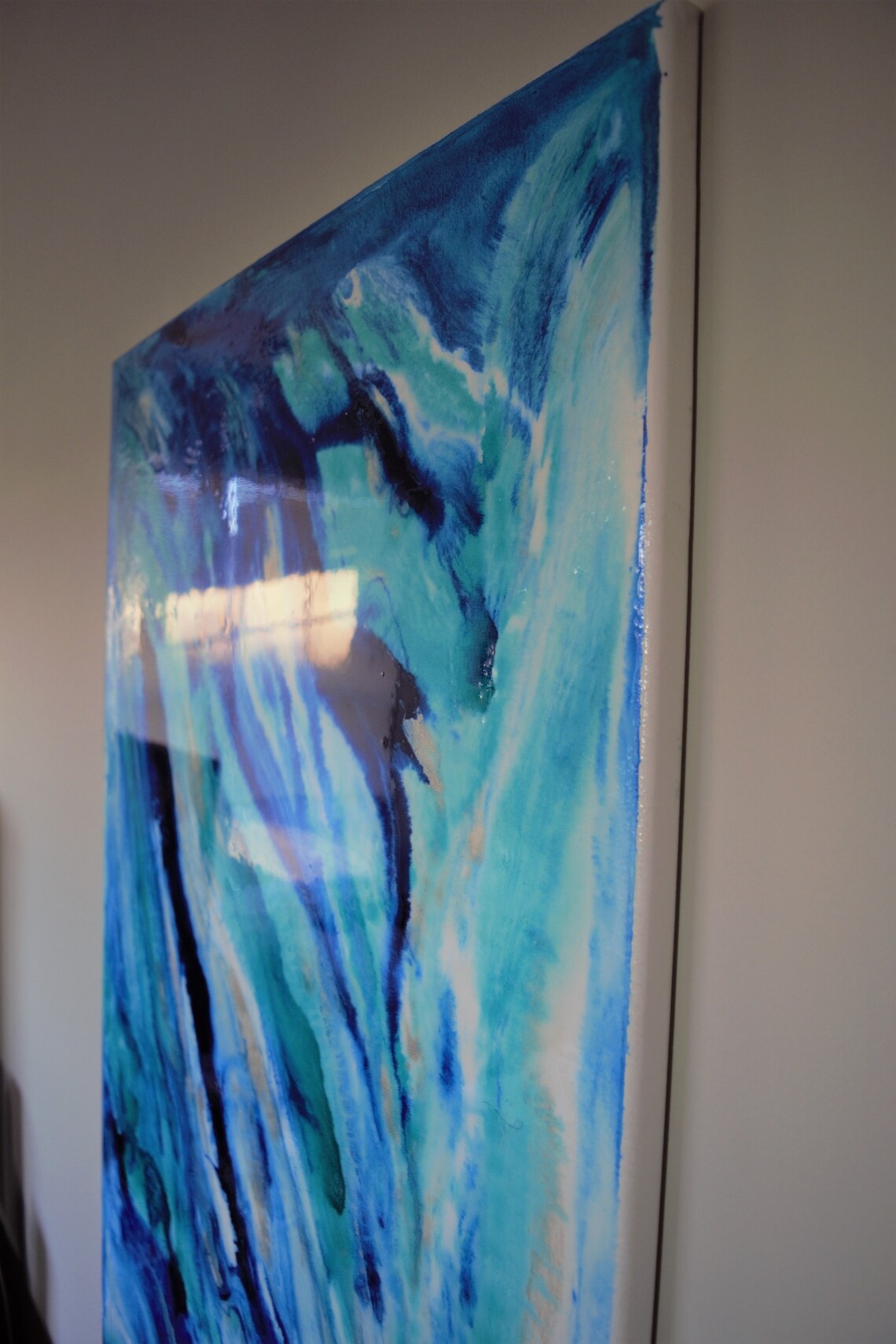 24" X 36" Dark Blue and Teal Acrylic Ink Abstract Painting - Etsy