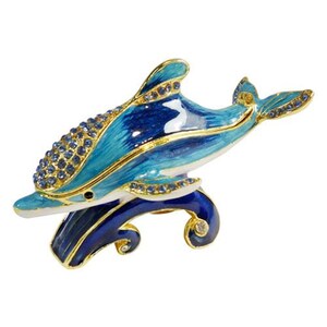 Bejeweled blue Dolphin 3 Hinged Metal Enameled Rhinestone Trinket Box ...