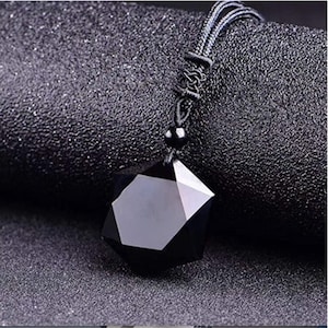 Men's Crystal Necklace, Natural Obsidian Hexagon Stone Necklace ...
