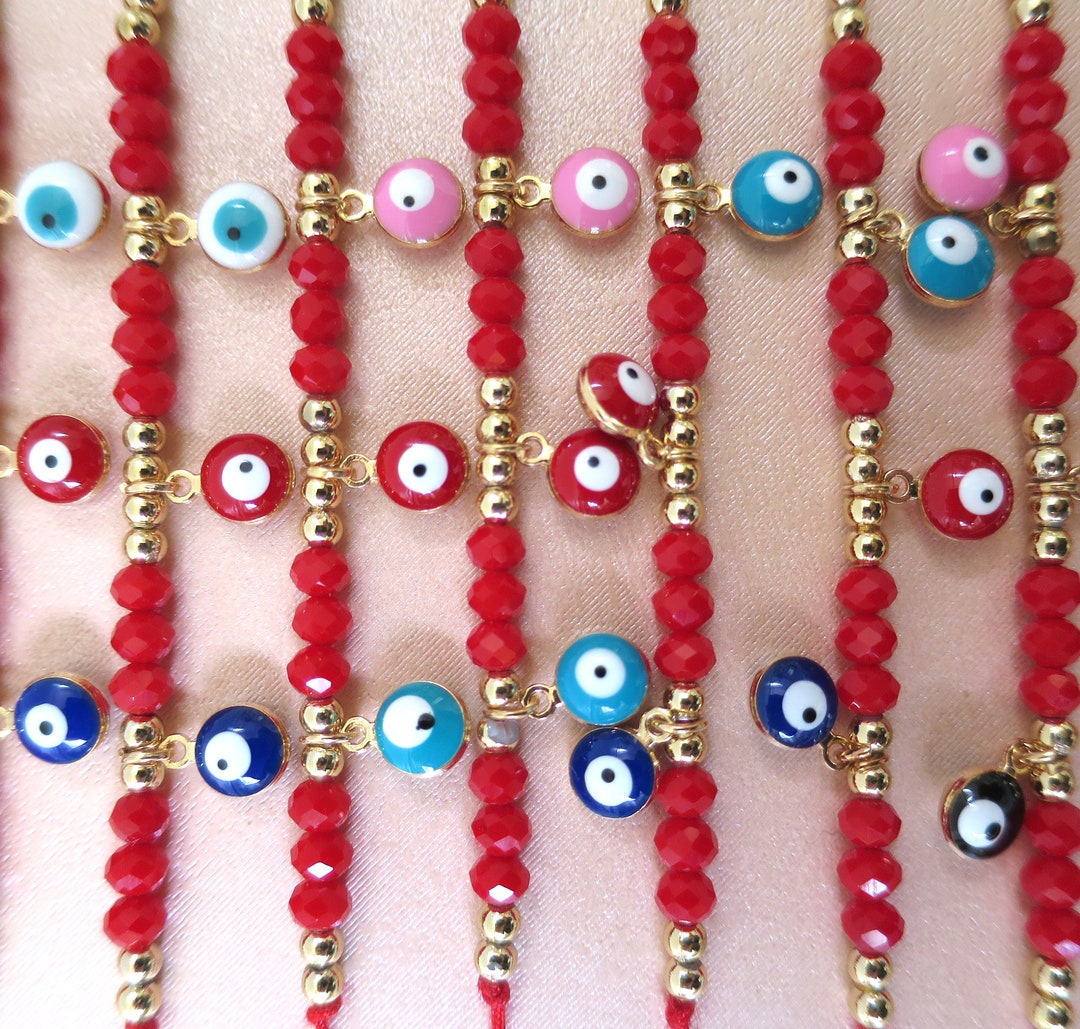 6 X Colorful Evil Eye Red Beads Bracelets Enameled Evil Eye - Etsy