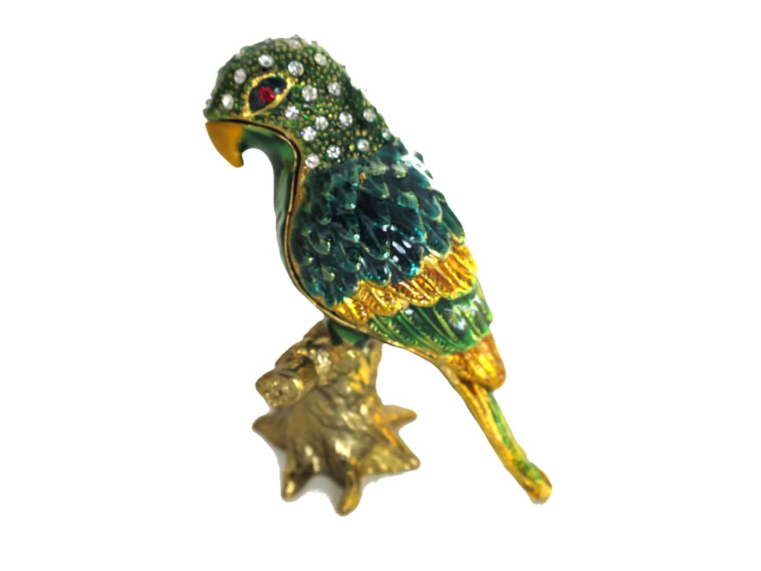 Bejeweled Green Parrot Trinket Box Hinged Metal Enameled Rhinestone - Etsy