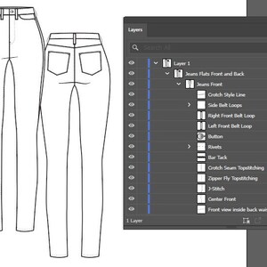 High Rise Slim Jeans Five-pocket Rivets Tech Sketch Stitching Fashion Flat Sketch Front Back ...