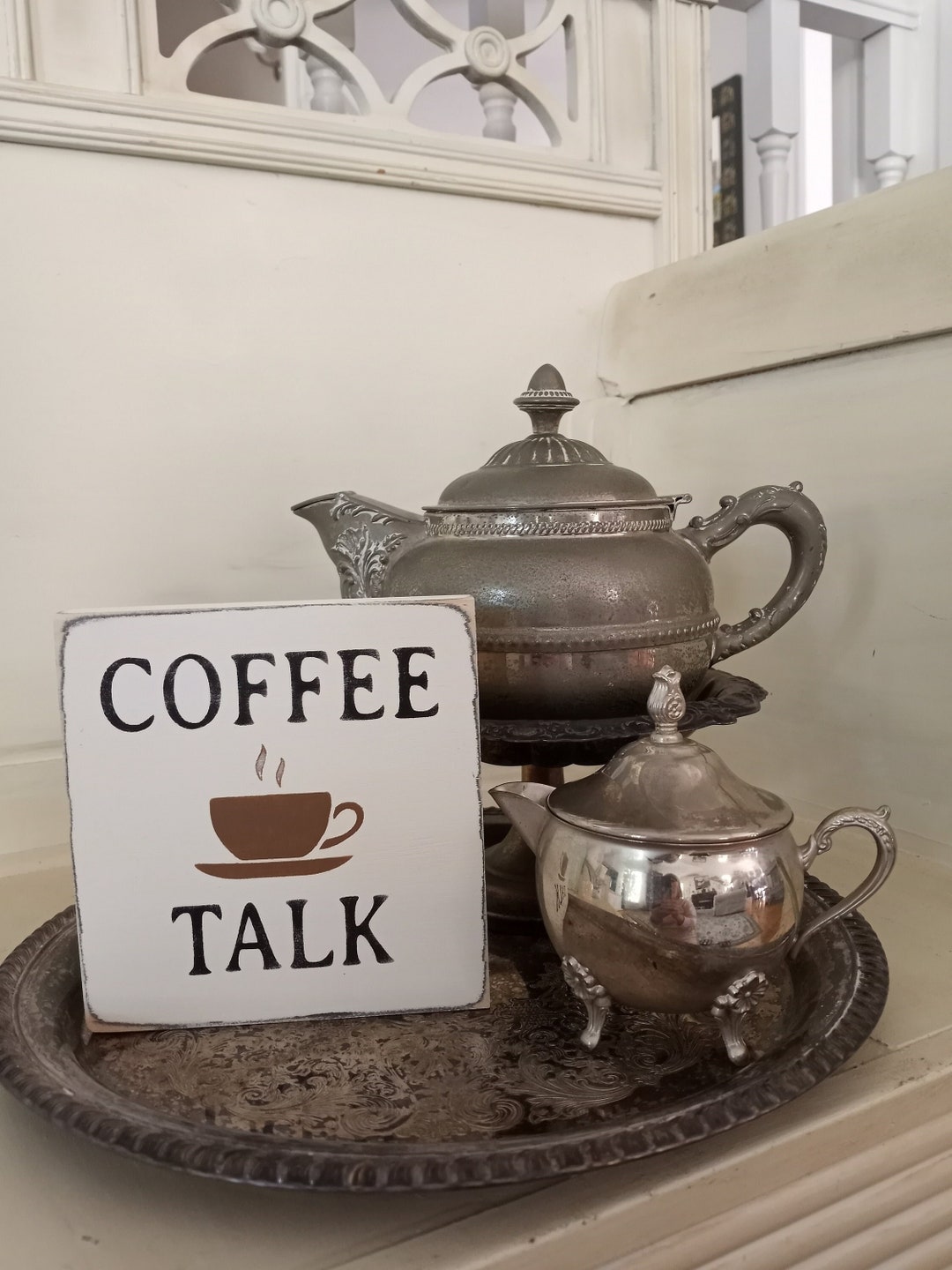 Coffee Talk Mini Square Coffee Bar Sign, Tiered Tray Coffee Decor Sign ...