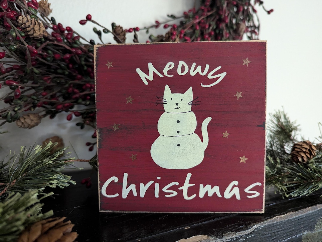 Christmas Cat Mini Square Sign, Meowy Christmas Sign, Kitty Cat Sign ...