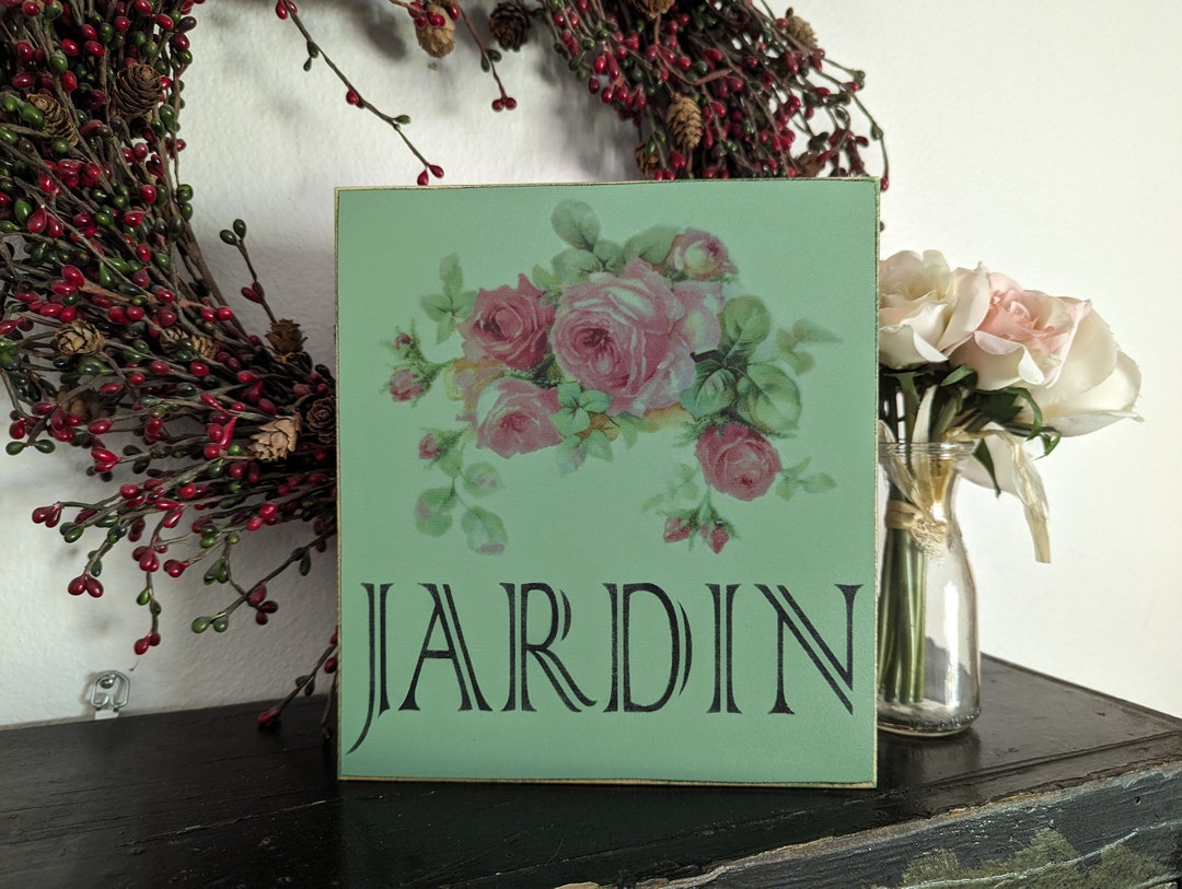 Jardin Roses Sign, Shabby and Chic Garden Sign, French Garden Sign ...