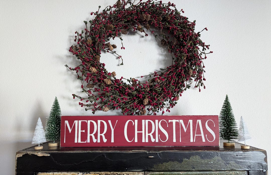 Merry Christmas Holiday Sign, Farmhouse Festive Porch Sign, Primitive ...