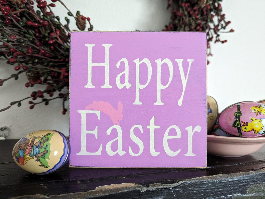 Happy Easter Mini Sign, Easter Decor Sign, Bunny Rabbit Sign, Easter ...