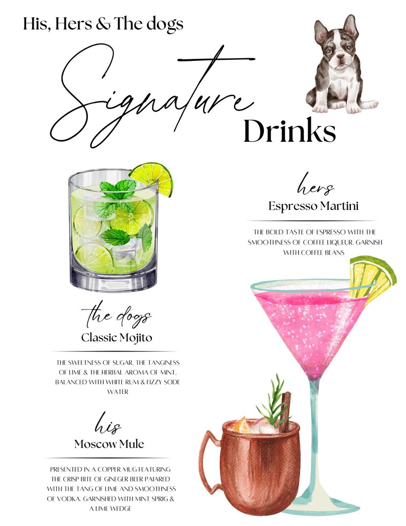 Signature Cocktail Sign, Dog Drink Sign, Signature Drink Sign, Bar Menu ...