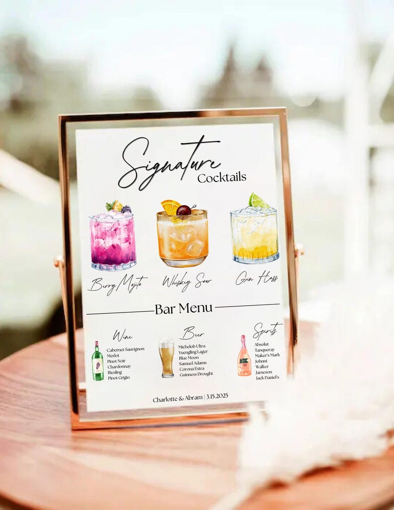 Signature Cocktail Sign, Signature Drink Sign, Bar Menu, Wedding Drink ...