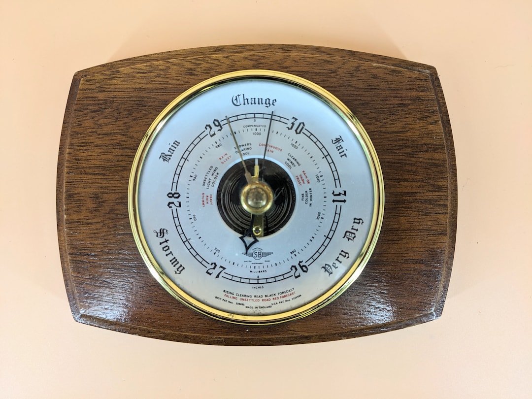 Vintage SB Shortland Smiths British Aneroid Barometer Wall Mounted Wood ...