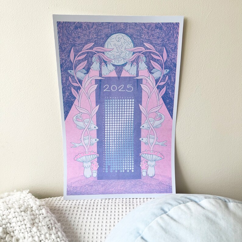 2025 Lunar Phases Calendar Risograph Poster 11x17 A3 Riso Poster Dreamtime Moon Calendar - Etsy