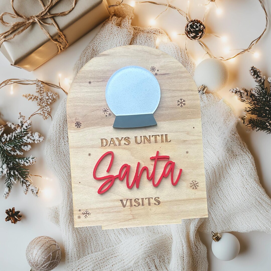 Days Until Santa Countdown Sign – Engraved Maple Wood With Acrylic ...