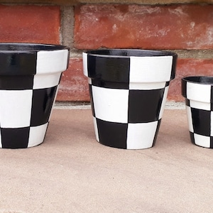 Checkerboard Hand-painted Flowerpots - Garden Decor - Gifts for Plant ...