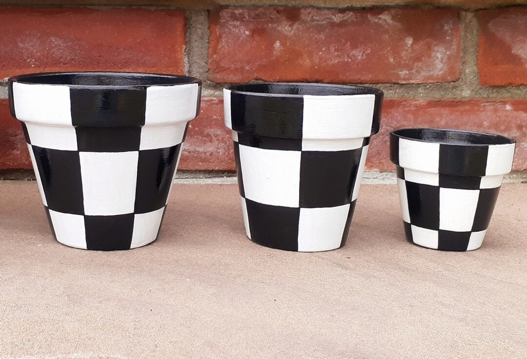 Checkerboard Hand-painted Flowerpots - Garden Decor - Gifts for Plant ...