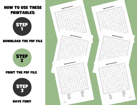 Printable Sight Words Word Search Activity Pages for Kids - Etsy UK