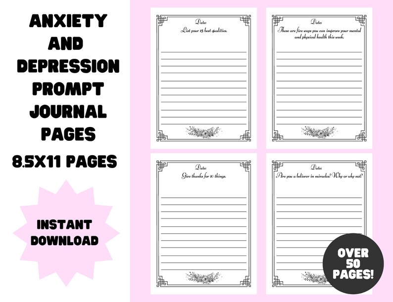 Printable Anxiety and Depression Journal Prompt Pages - Etsy