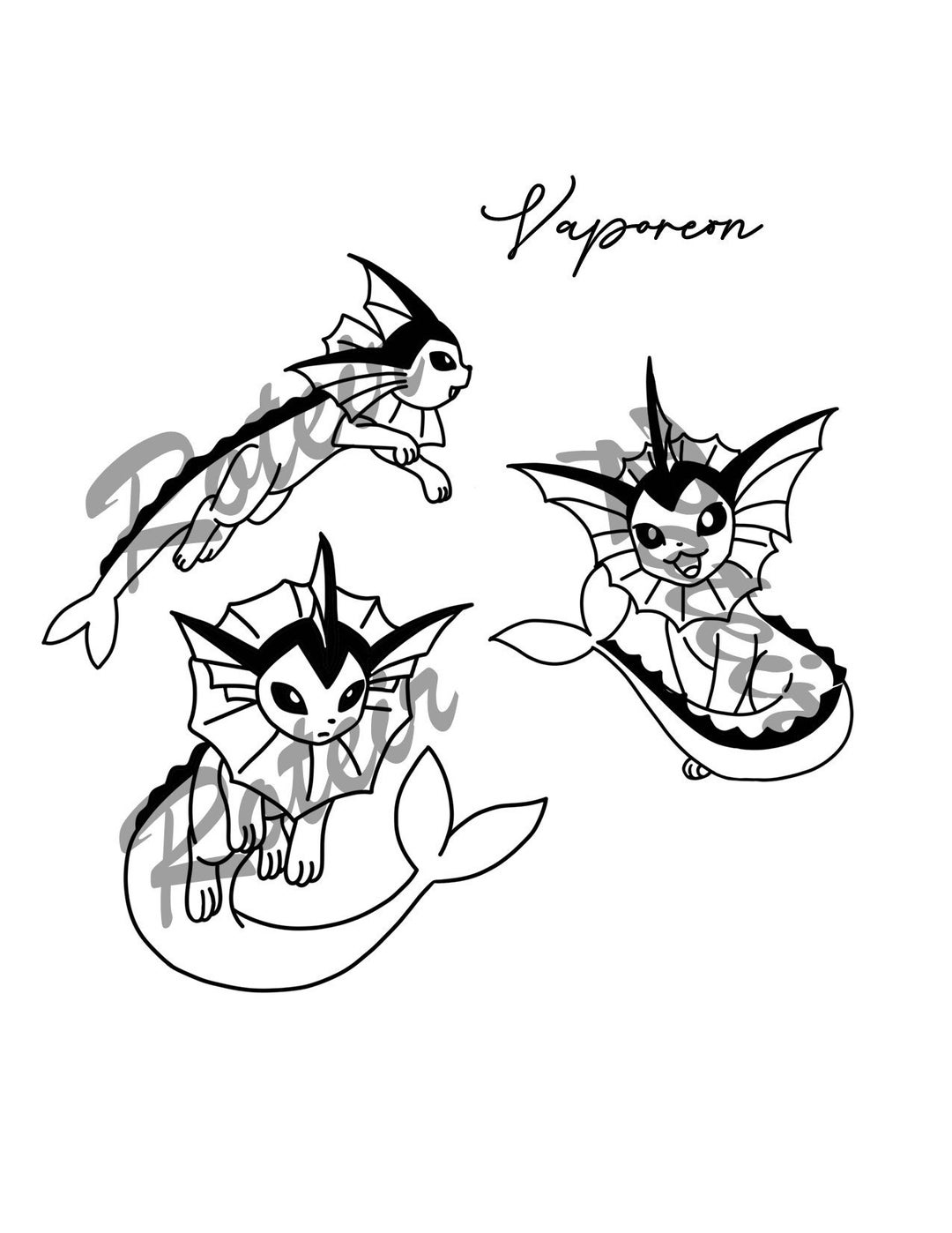 3 Hand-drawn Pokemon Vaporeon Expressions SVG Bundle great - Etsy