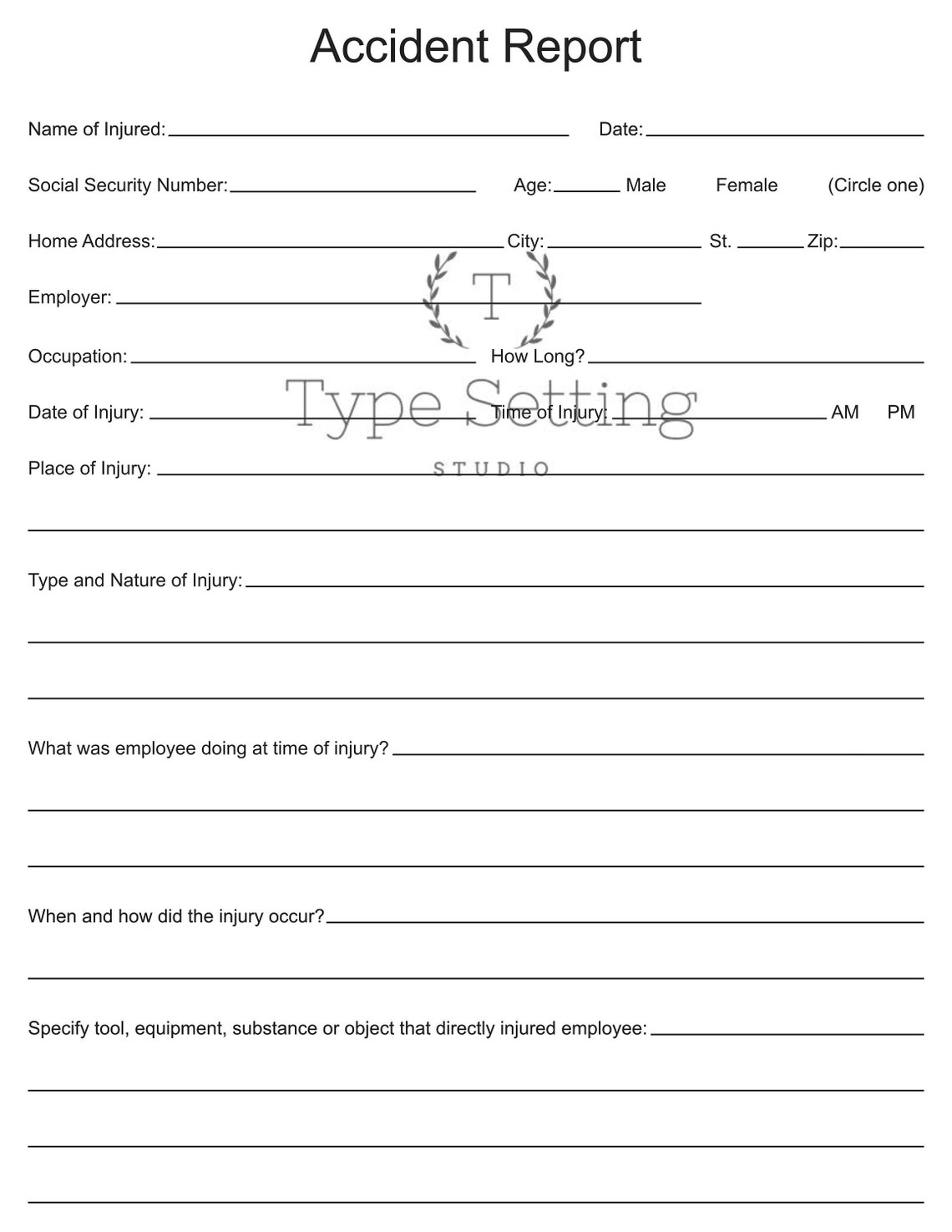 Accident Report Instant Digital Download - Etsy