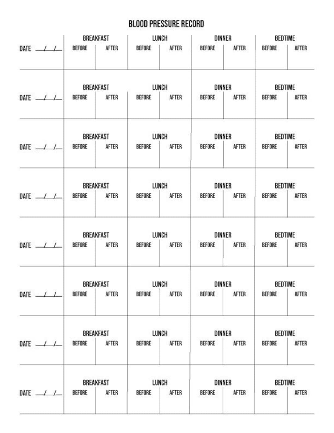 Blood Pressure Monitoring Sheet, BP Sheet, Daily Blood Pressure ...