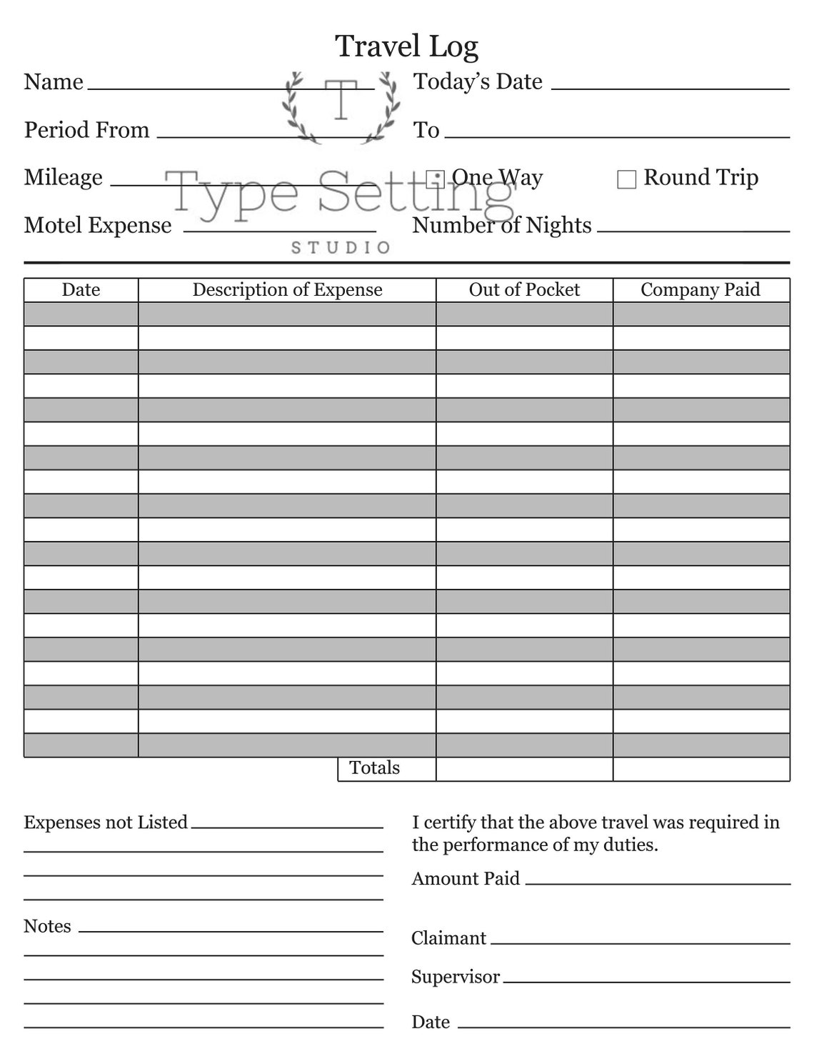 Travel Log, Travel Expense Log Instant Digital Download - Etsy