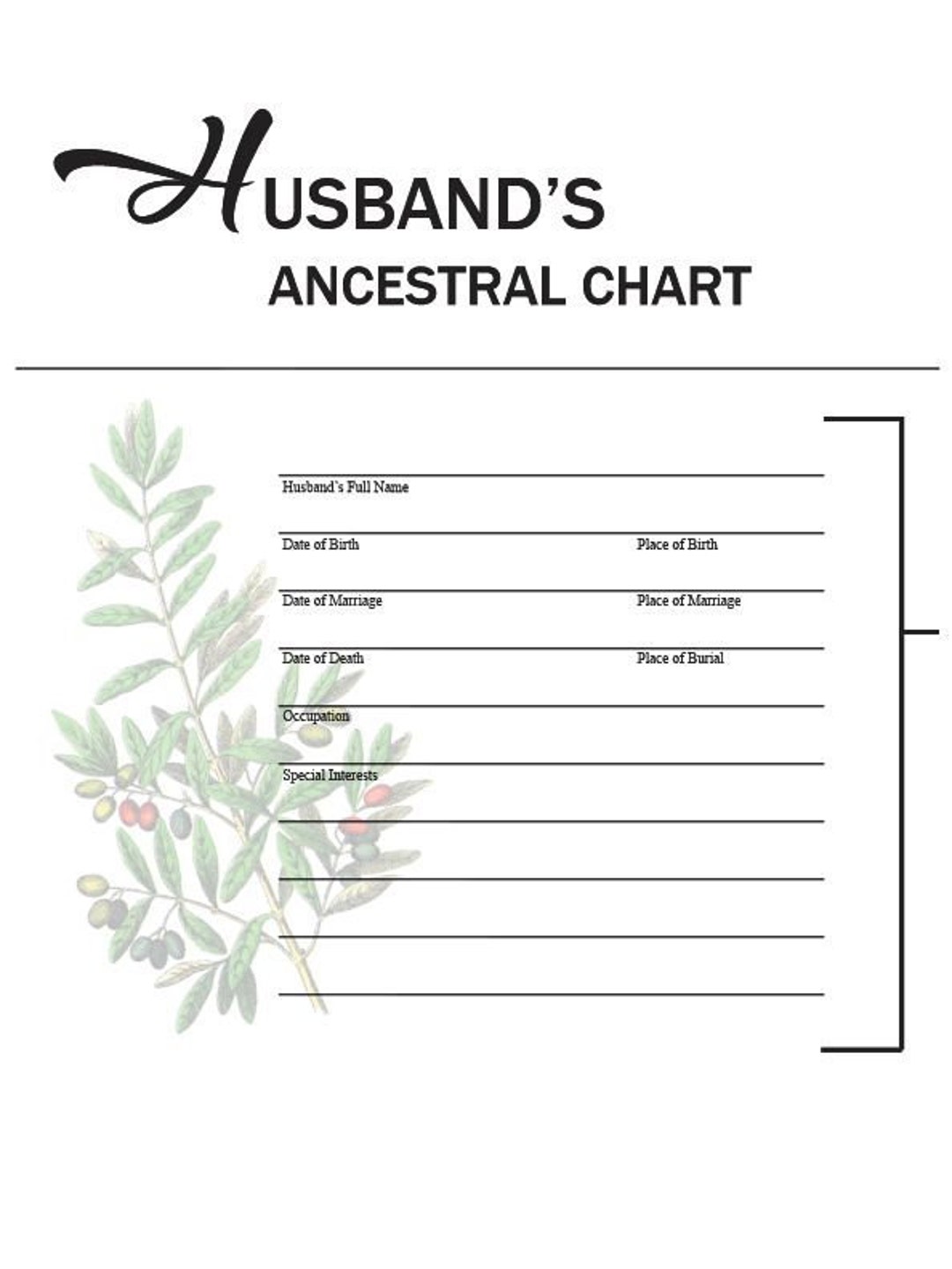 Husband's Ancestry Chart - Etsy
