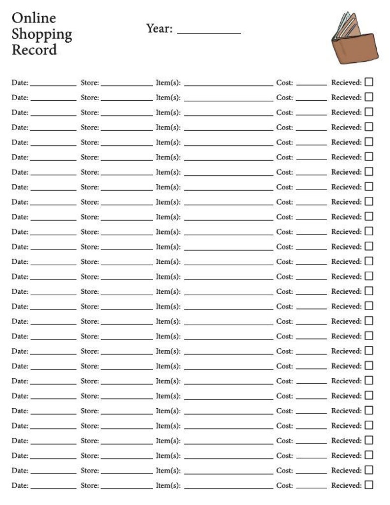 Online Shopping Record for Him, PDF Downloadable Form, Download ...