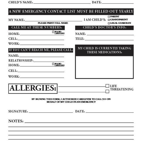 Emergency Contact List daycare Instant Digital Download - Etsy