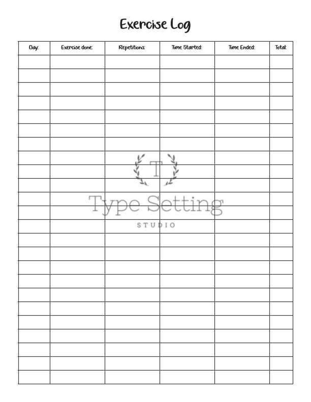 Exercise Log Instant Digital Download - Etsy
