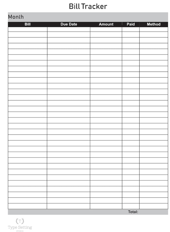 Digital Bill Tracker Instant Digital Download - Etsy