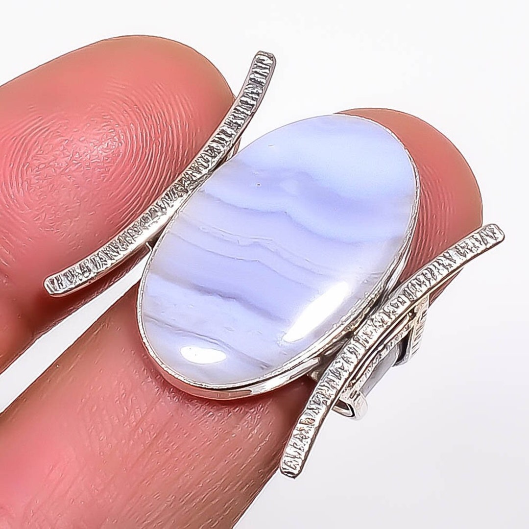 100% Natural Blue Lace Agate Ring, Gemstone Ring, Blue Statement Ring ...