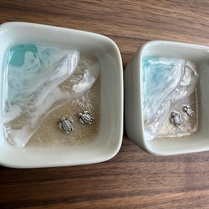 Mini Turtle Square Ring Dish: Handmade Ceramic Coastal Jewelry Tray ...