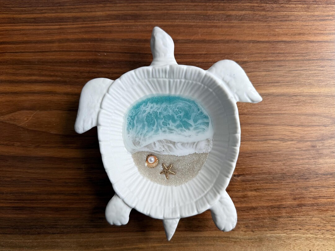 Sea Turtle Catchall Dish Trinket Resin Ocean Cute Wedding Ring Holder ...