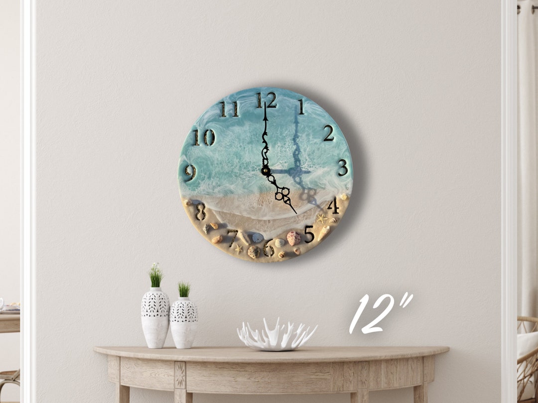 12 Ocean Clock, Beach Themed Large, Beachy Resin Art, Coastal Wall ...