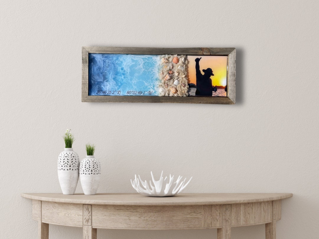 Ocean Memorial Art With Photo: Remembrance Gift, Custom Sympathy Plaque ...