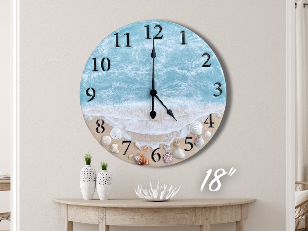 18" Beach Clock, Beach Themed Clocks, Luxury Ocean Decoration, Unique ...
