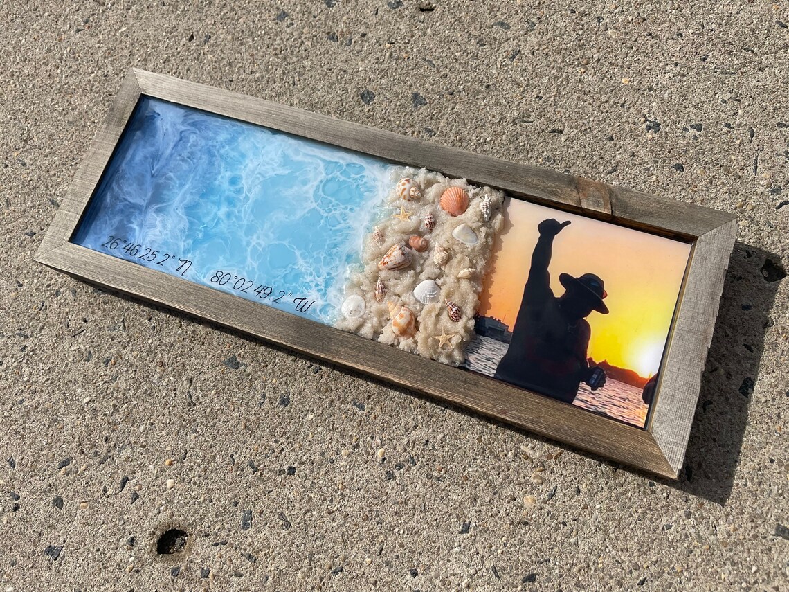 Ocean Memorial Art With Photo: Remembrance Gift, Custom Sympathy Plaque ...
