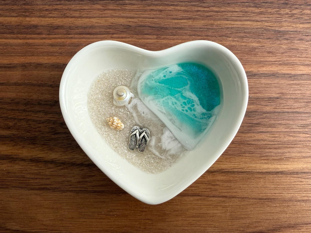 Personalized Beach Ring Dish: Flip Flops Ceramic Heart, Ocean Decor - Etsy