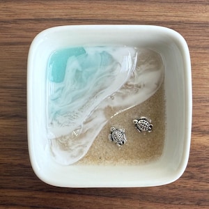 Mini Turtle Square Ring Dish: Handmade Ceramic Coastal Jewelry Tray ...