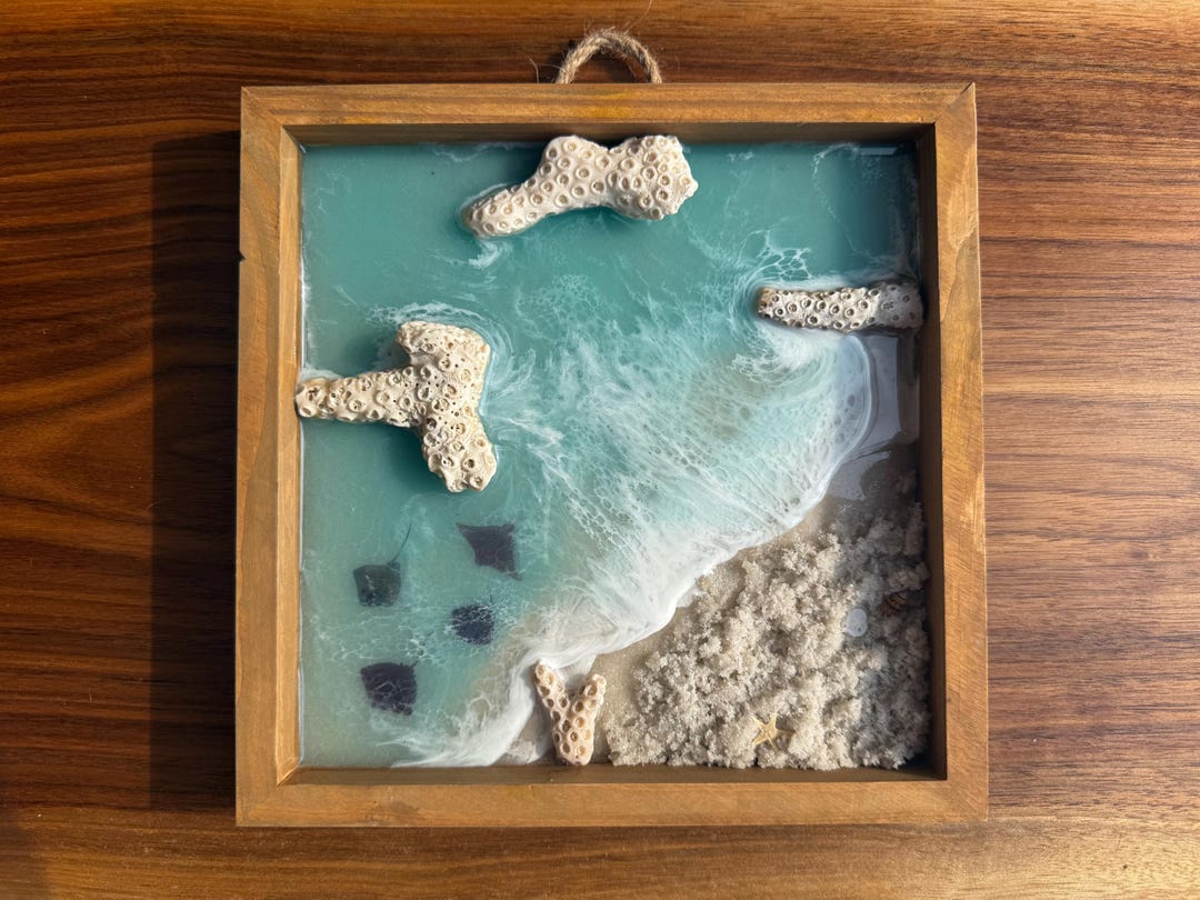 Handmade Stingray Shadow Box: Real Coral, Resin Ocean Waves - Etsy
