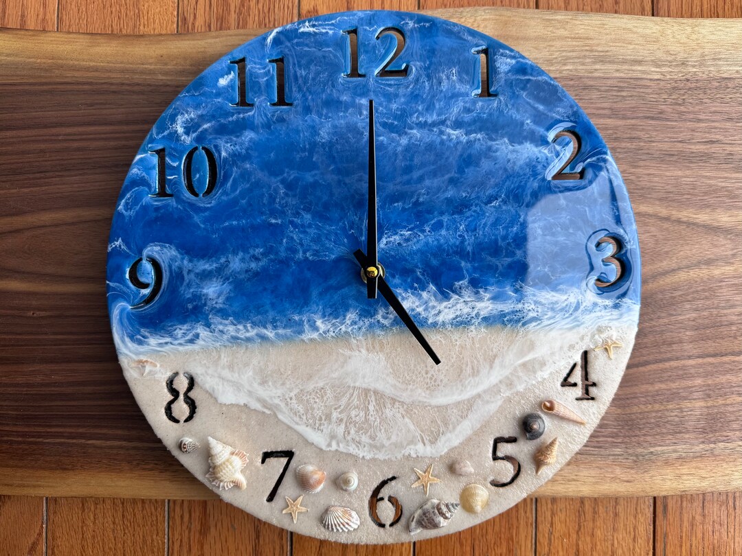 12 Ocean Clock, Beach Themed Large, Beachy Resin Art, Coastal Wall ...