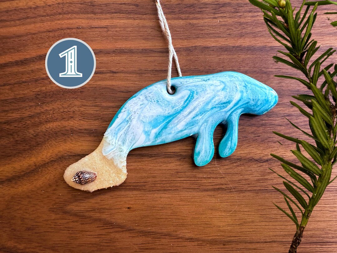 Manatee Beach Ornament: Resin Sea Cow With Sand & Shells - Etsy UK