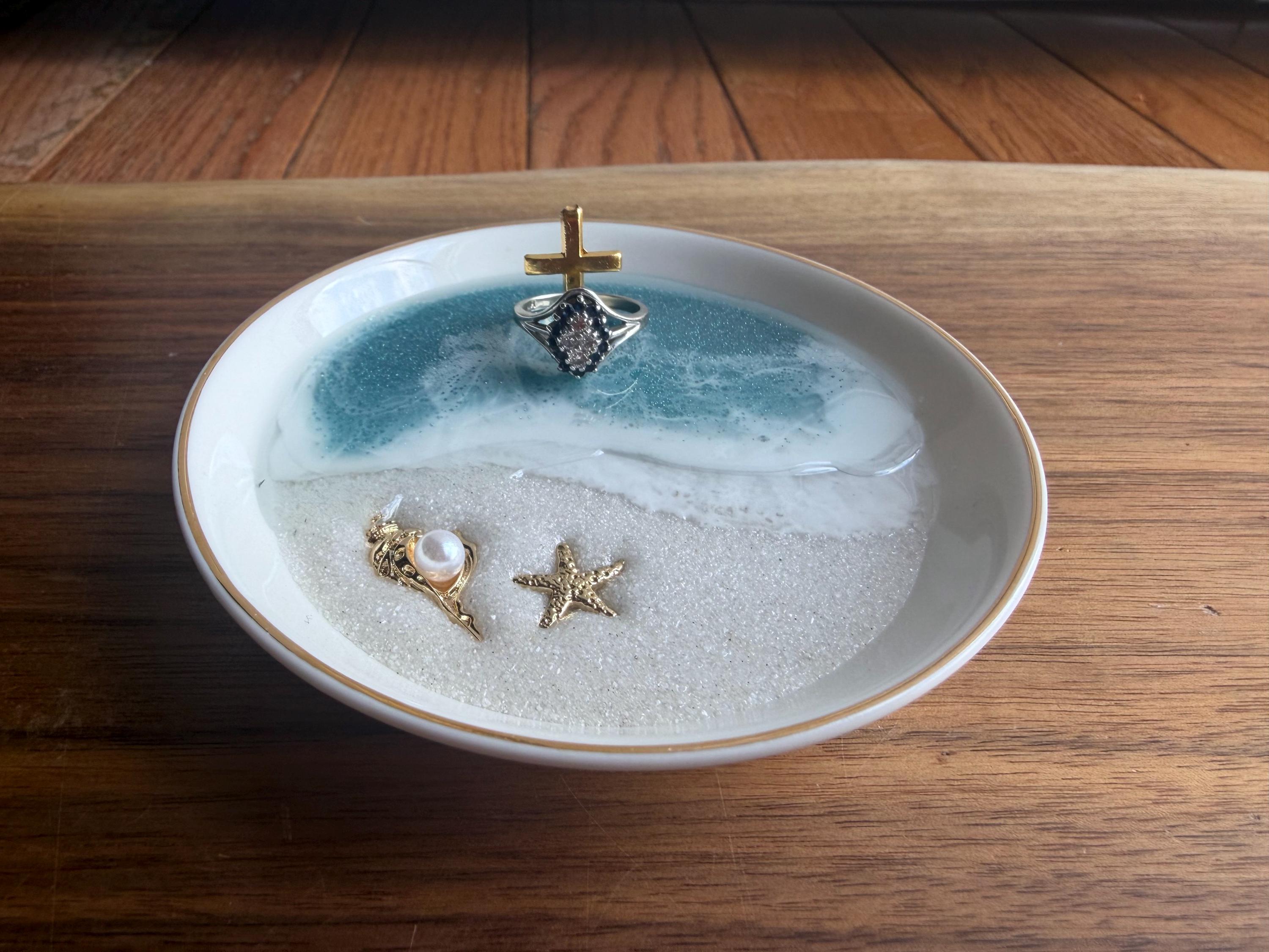 Personalized Christian Cross Beach Ring Dish: Ocean Wave Ceramic ...
