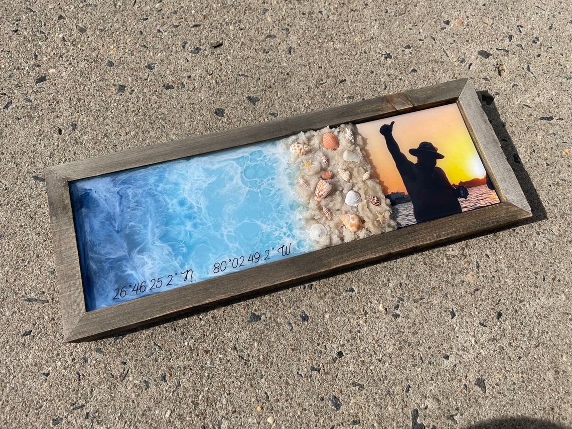 Ocean Memorial Art With Photo: Remembrance Gift, Custom Sympathy Plaque ...