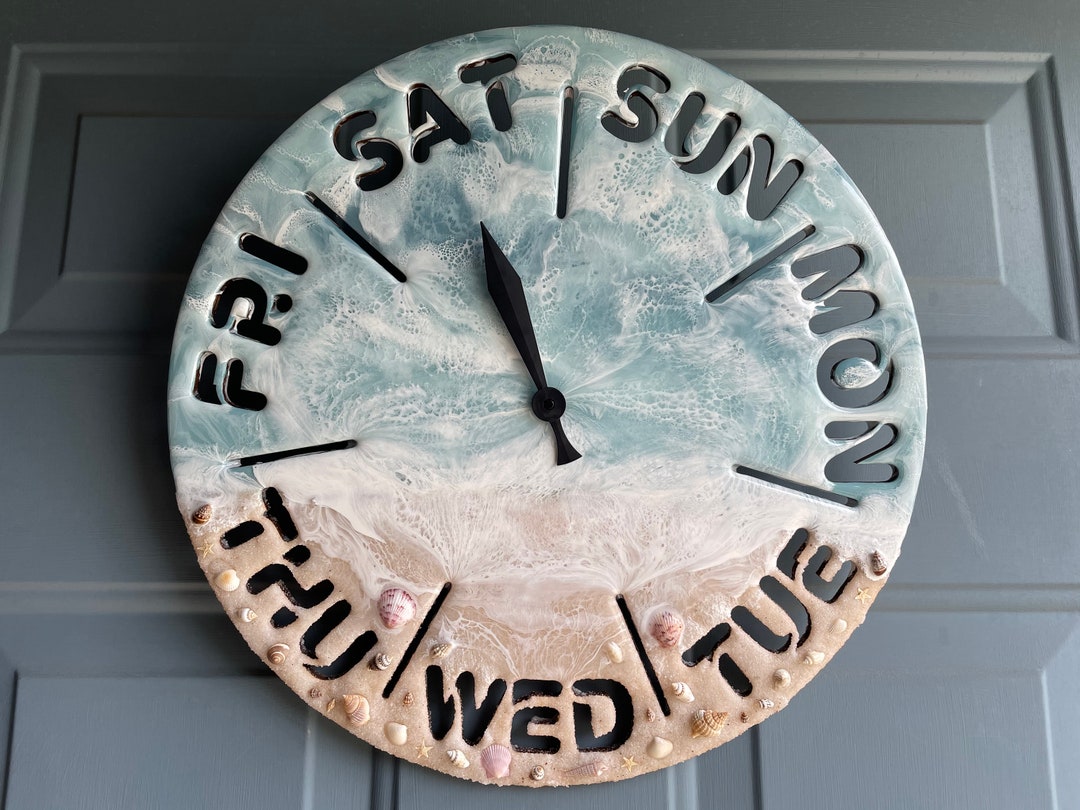Day of the Week Beach Clock: Coastal Ocean Art (14 Inch) - Etsy