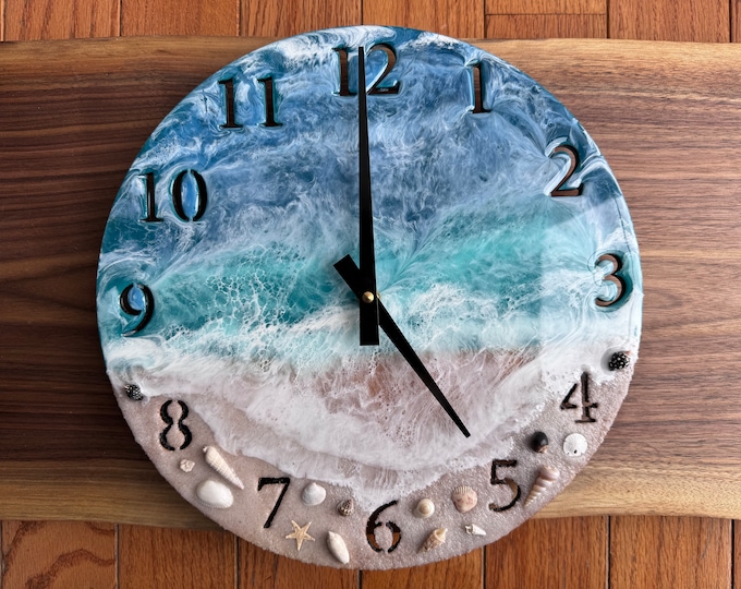 12" Ocean Clock, Beach Themed Large, Beachy Resin Art, Coastal Wall ...