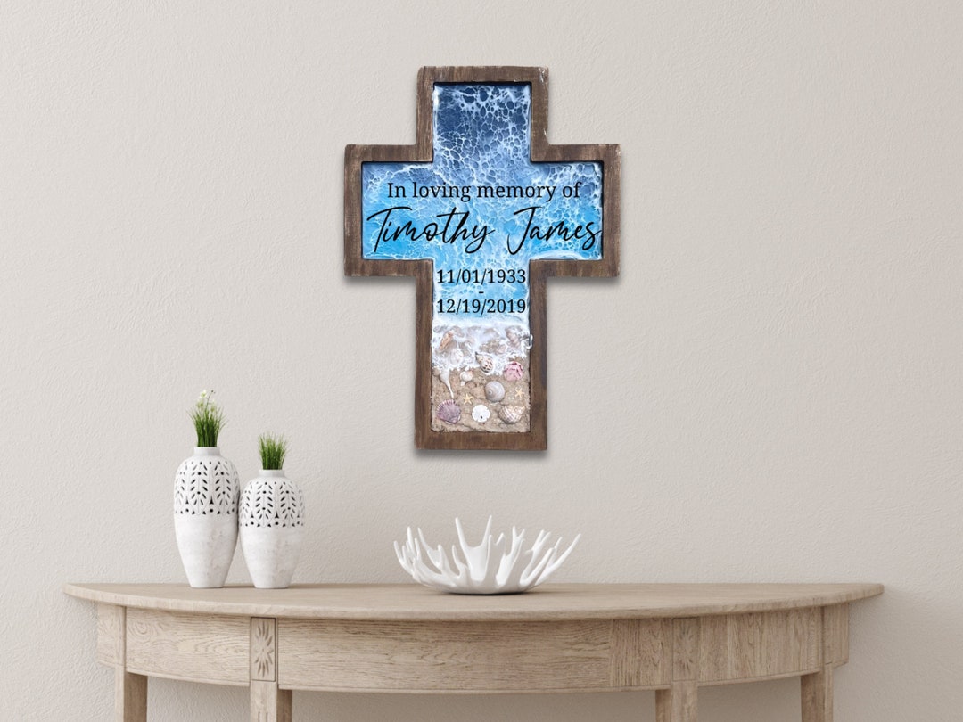 Beach Memorial Wall Cross: Coastal Resin Art, in Memory of Mom - Etsy