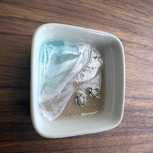 Mini Turtle Square Ring Dish: Handmade Ceramic Coastal Jewelry Tray ...