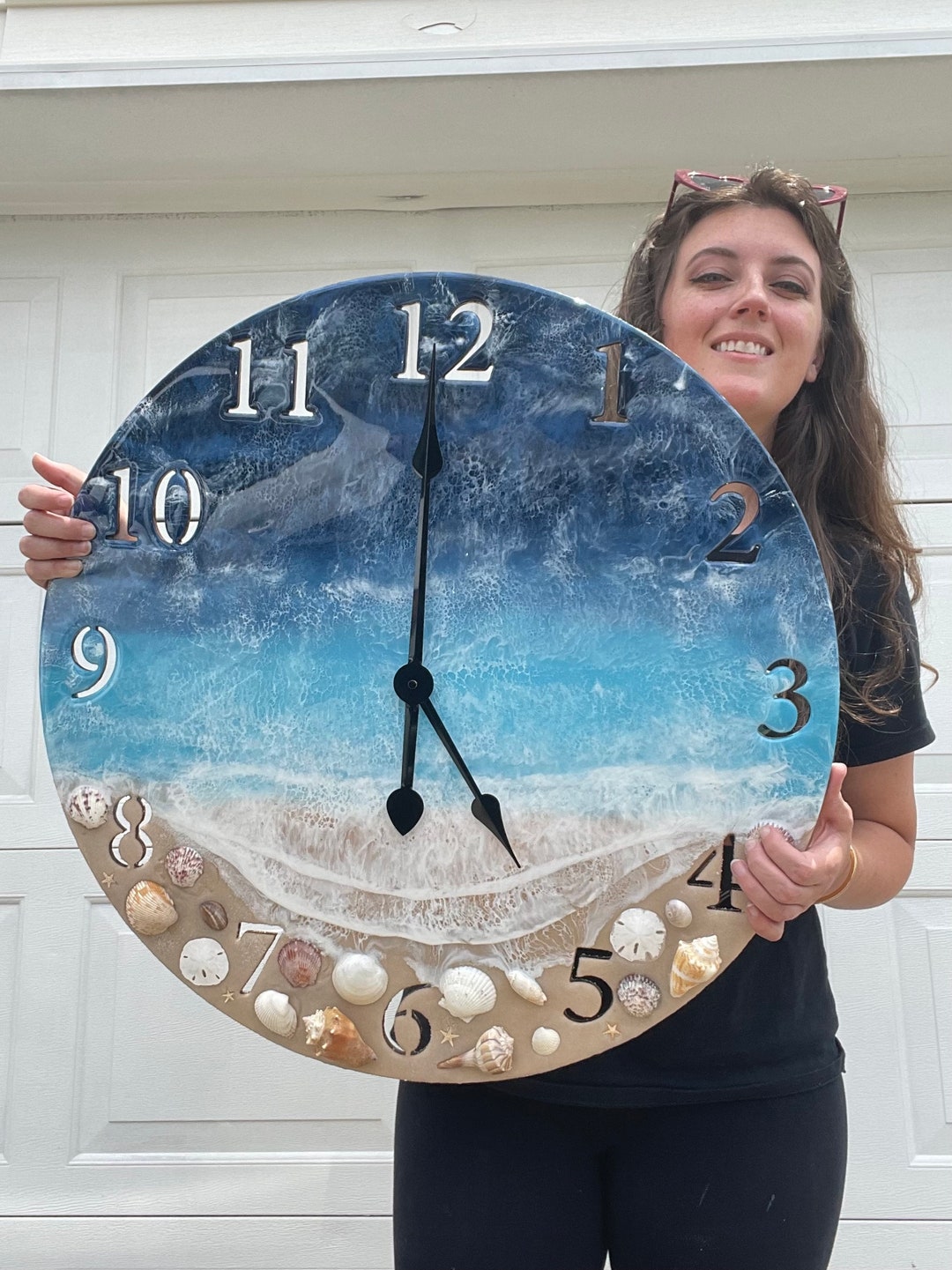 26" Ocean Clock, Beach Themed Large Beachy Resin Art, Coastal Wall ...
