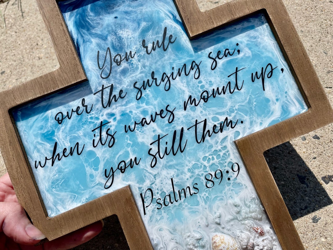 Beach Scene Cross, Psalms 89:9 Bible Quote Coastal Christian Catholic ...