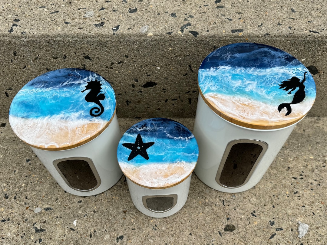 Ocean Wave Canister Set: Coastal Kitchen Storage Jars, Beach House ...